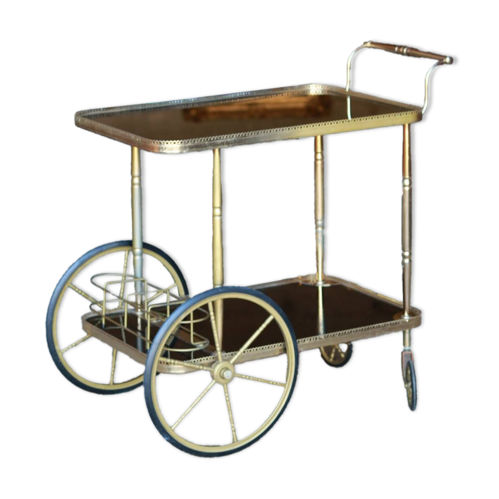 Desserte, mini-bar vintage en métal et verre fumé | Selency