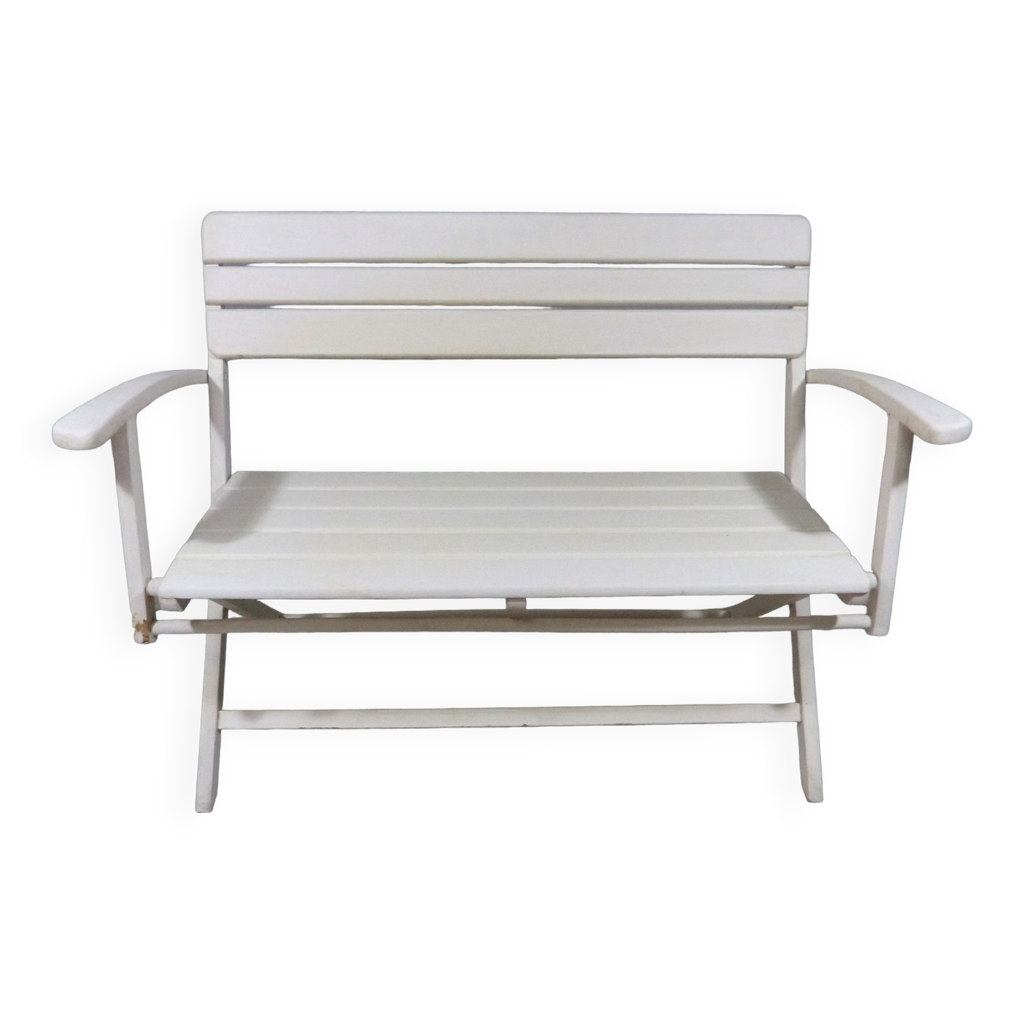 Banc de jardin rétractable en bois blanc des années 1960 | Selency