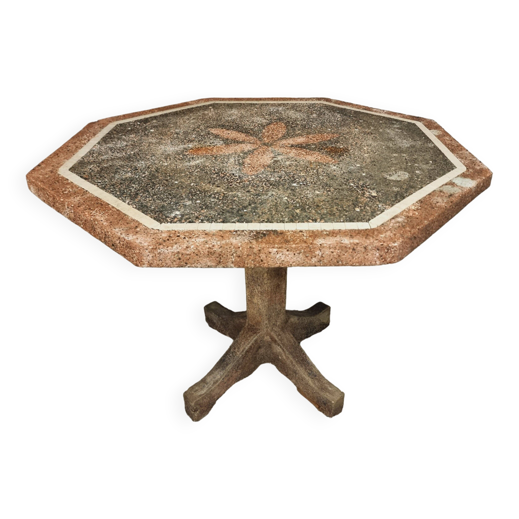 Table de jardin ancienne pierre table terrazzo béton | Selency