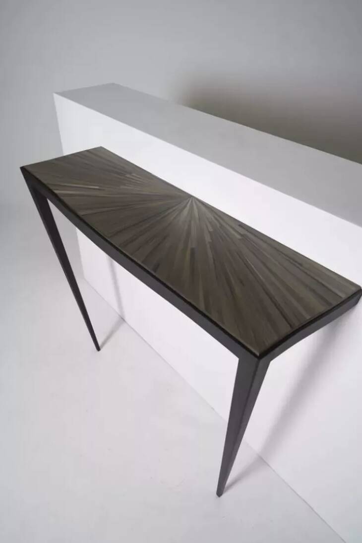 Console noire en marqueterie de paille | Selency