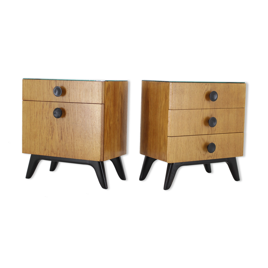 Paire de tables de chevet, années 1950 Jindrich Halabala pour UP Zavody ...