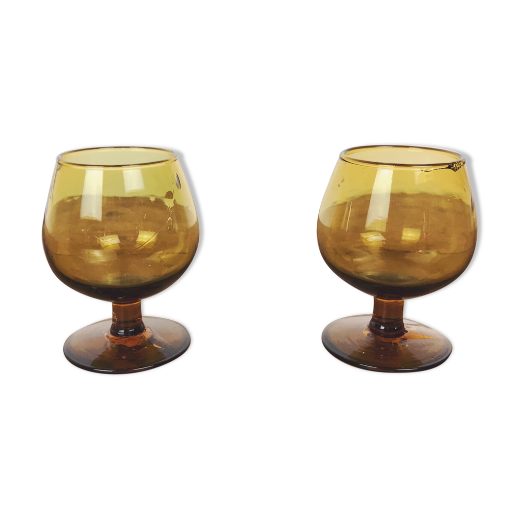 2 Verres à Liqueur En Verre Fumé Ambré Selency