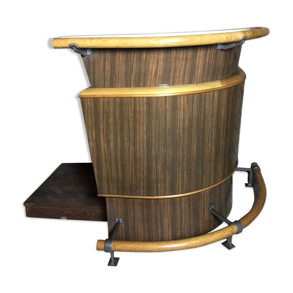 Bar d'angle vintage 1950 bois et placage formica avec main courante ...