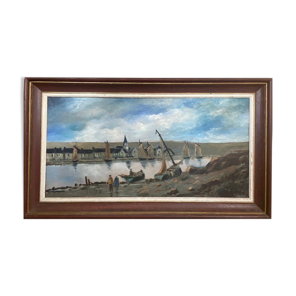 Tableau peinture ancienne Max Erich Nicolas XXe Marine | Selency