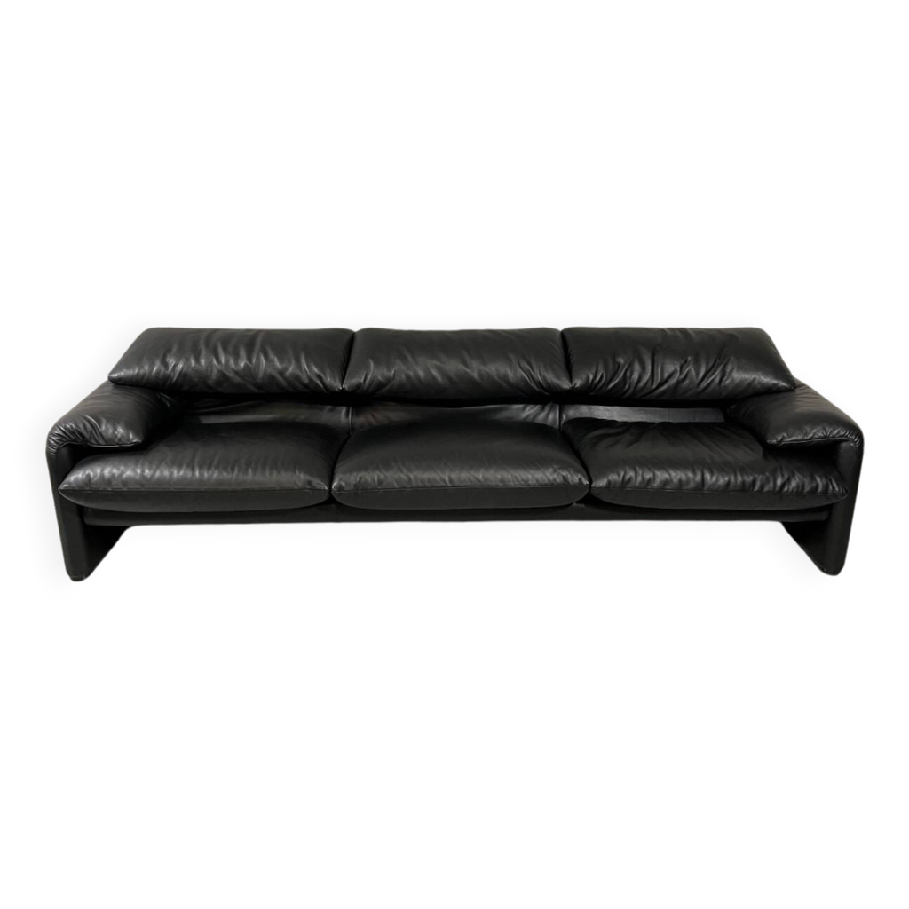 Canapé XL Maralunga cuir noir Vico Magistretti Cassina | Selency