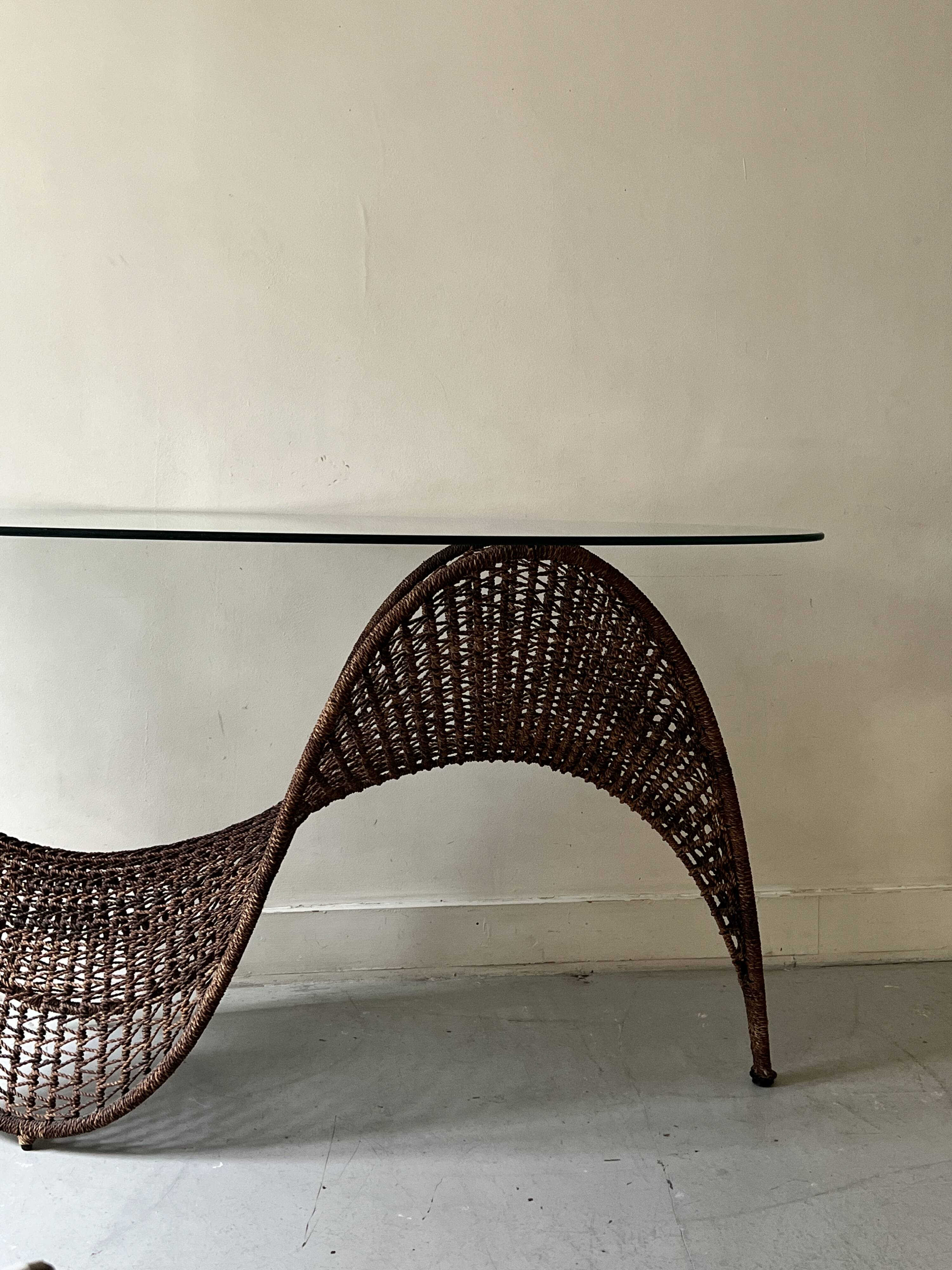 Console ovale / table présentation en corde tressée & verre, design XXe | Selency