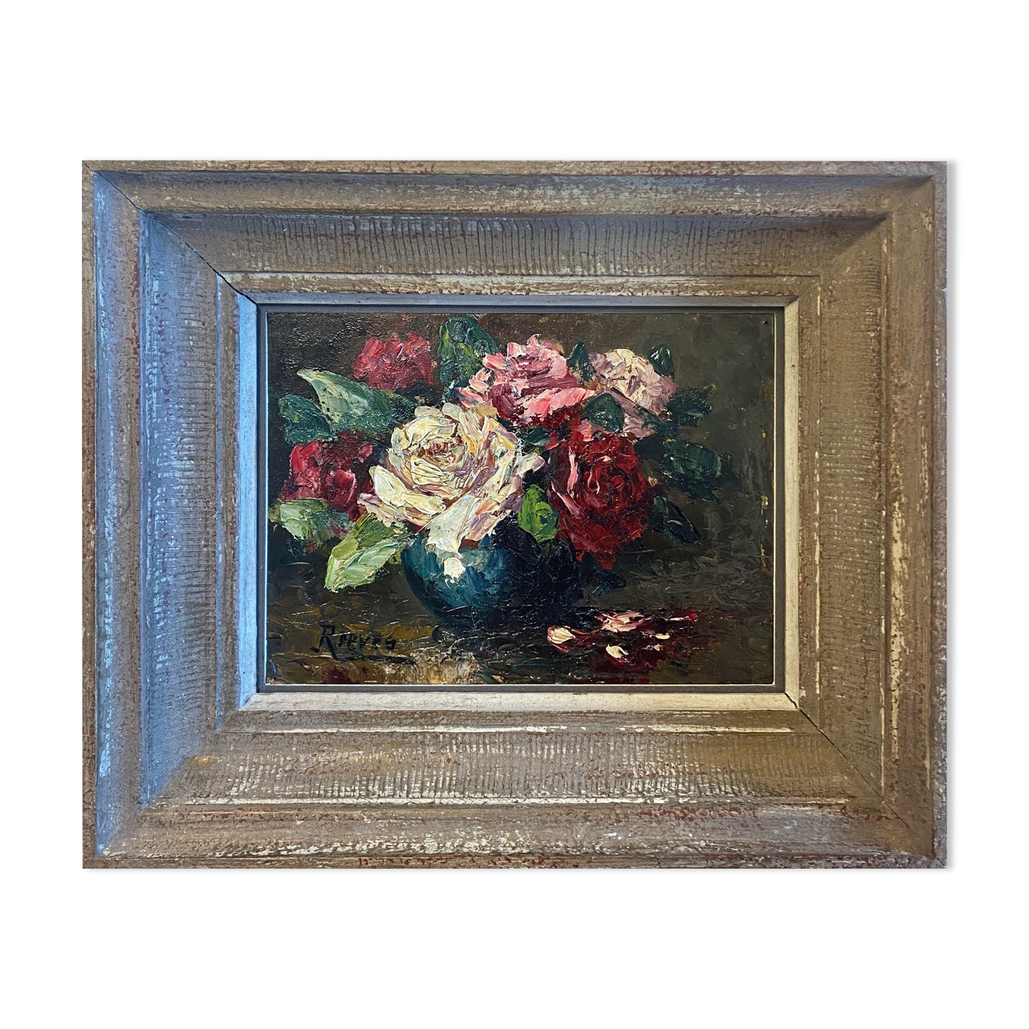 Tableau hsp "bouquet de roses" walter reeves (1882-1900) + cadre | Selency