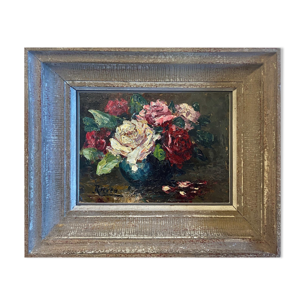 Tableau hsp "bouquet de roses" walter reeves (1882-1900) + cadre | Selency