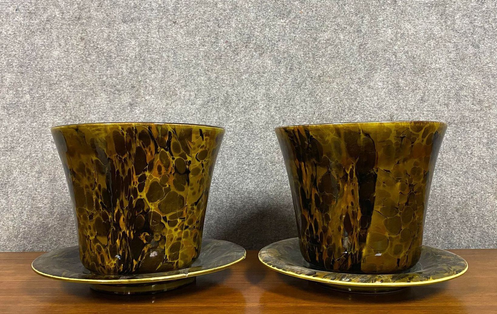 Paire de caches pots en céramique brune | Selency