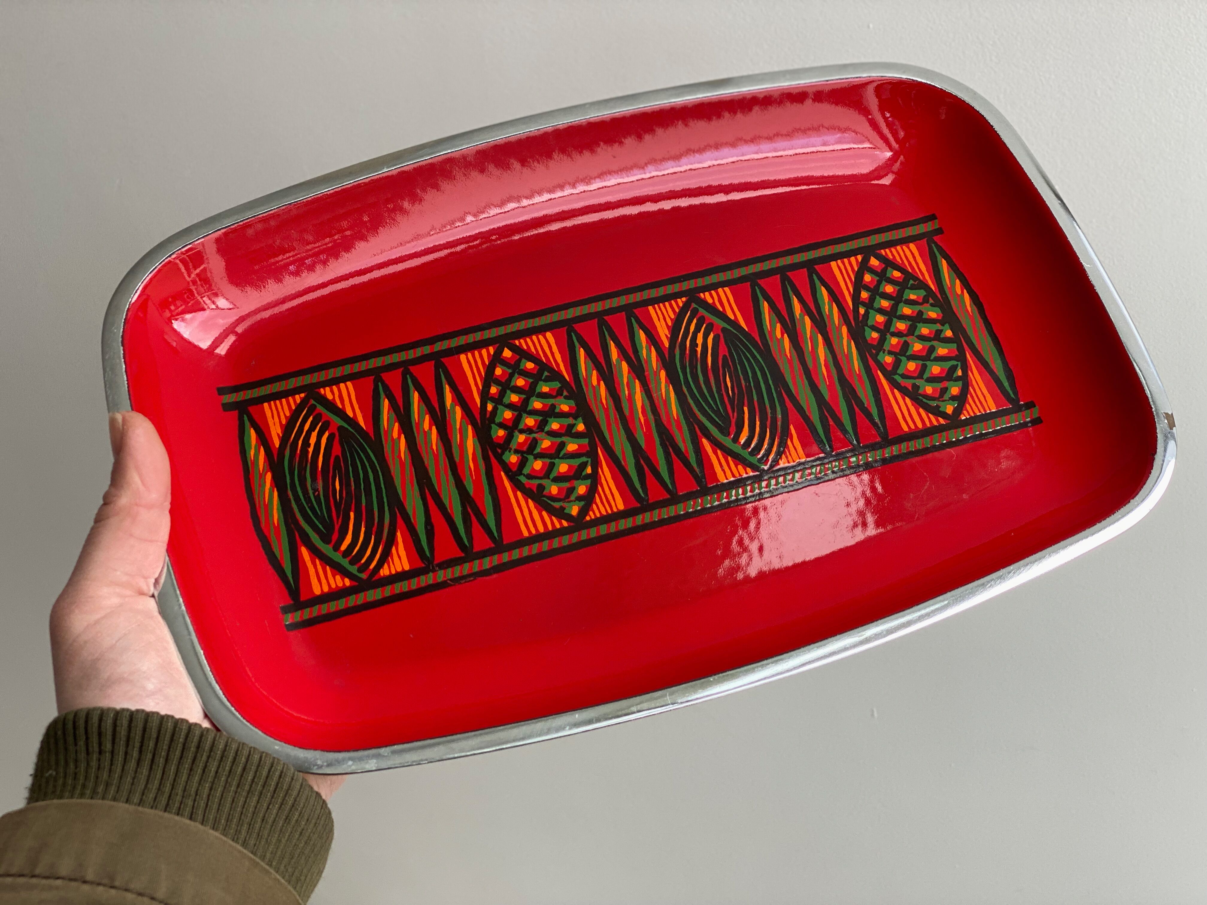 Plateau / plat de service vintage en émail rouge SILIT | Selency
