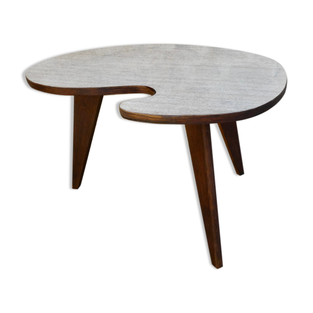 Table basse tripode forme libre, en bois et Formica années 60 | Selency