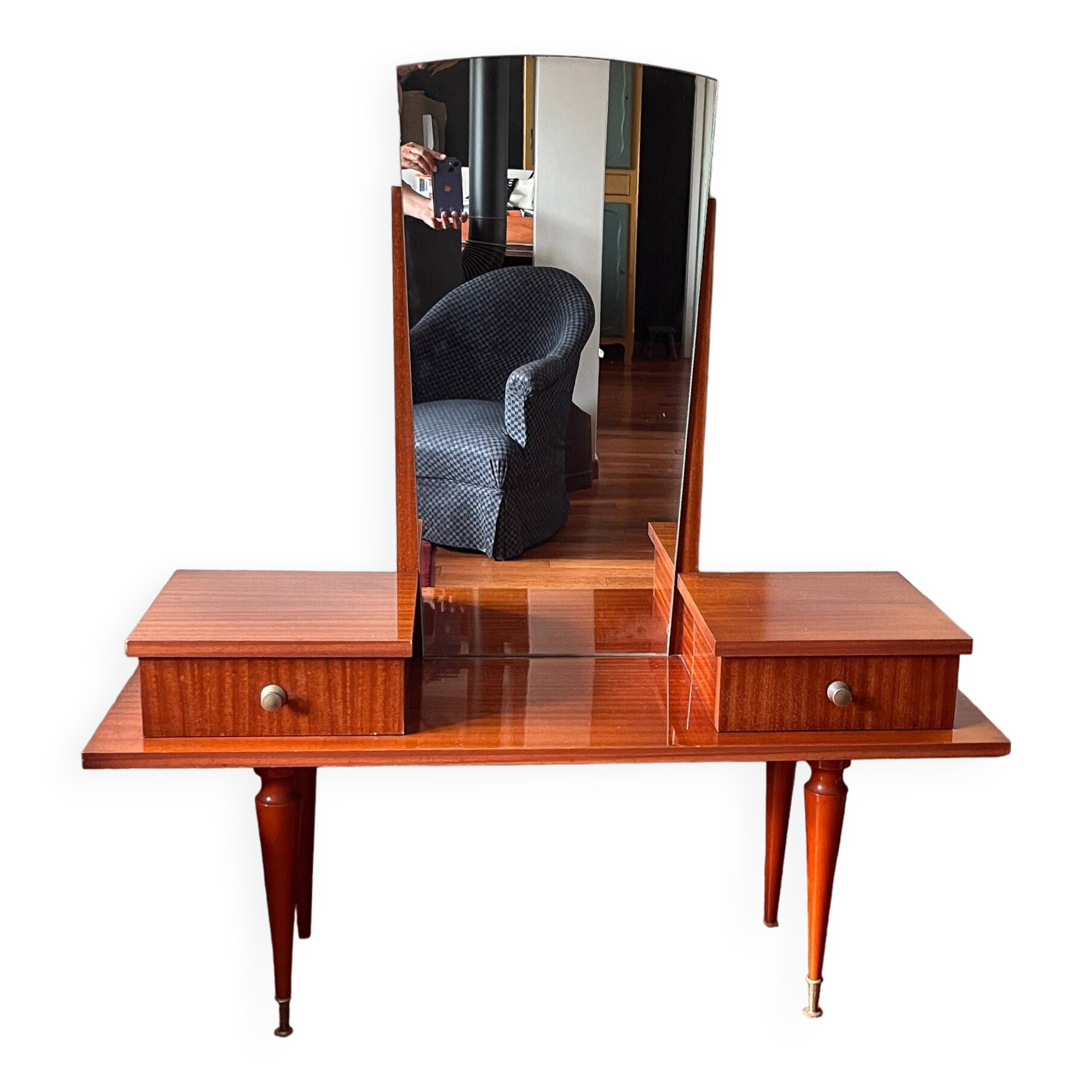 Coiffeuse miroir années 50-60 pieds compas | Selency