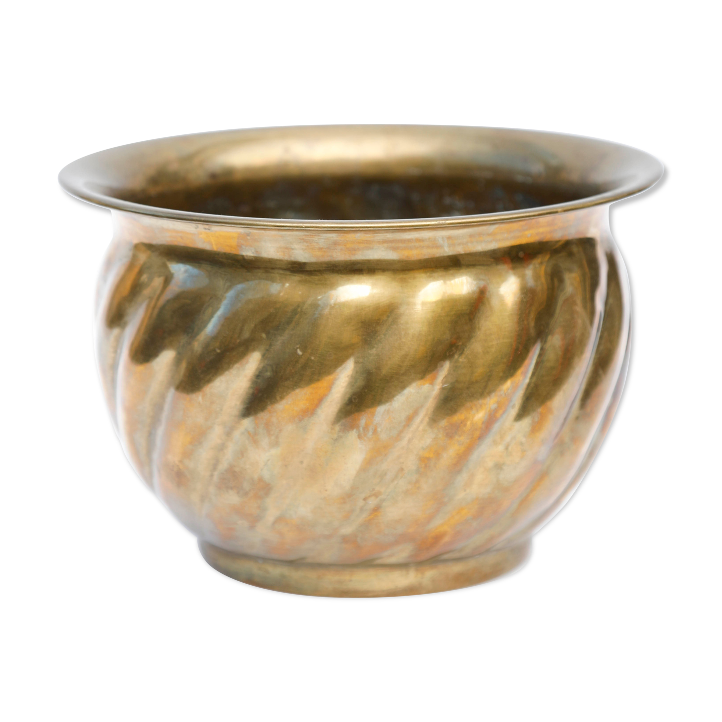 Cache pot en laiton doré torsadé | Selency