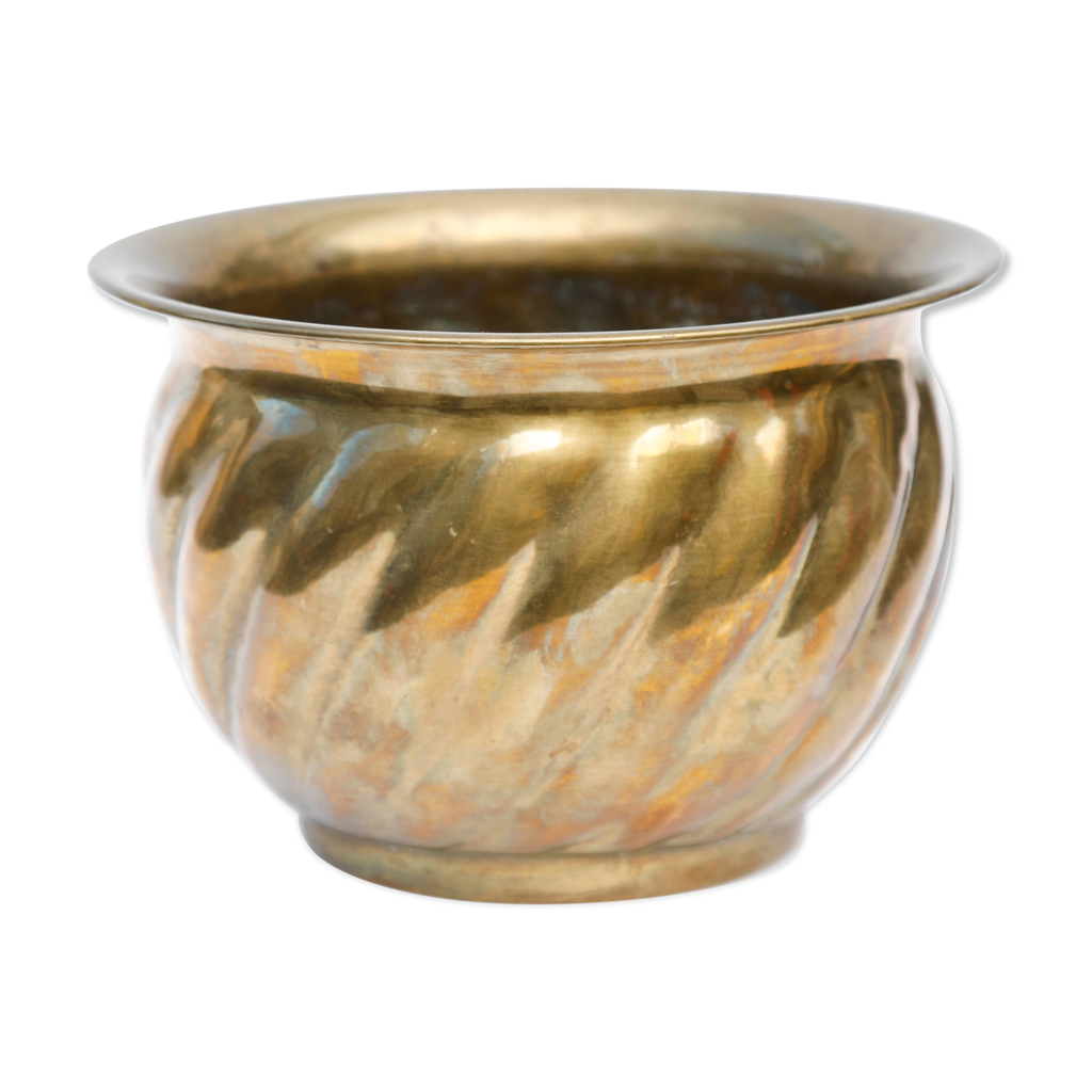 Cache pot en laiton doré torsadé | Selency