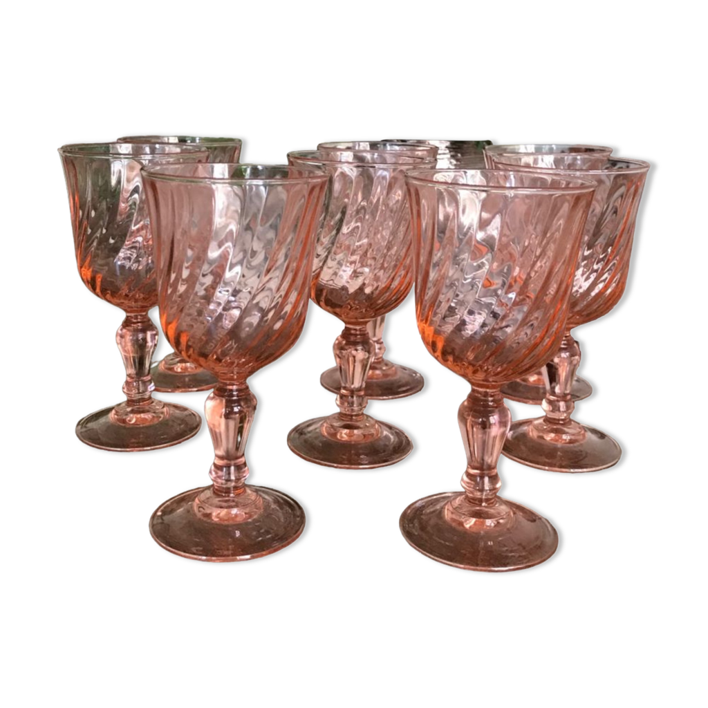 8 verres rose vintage à pied Arcoroc Rosaline | Selency