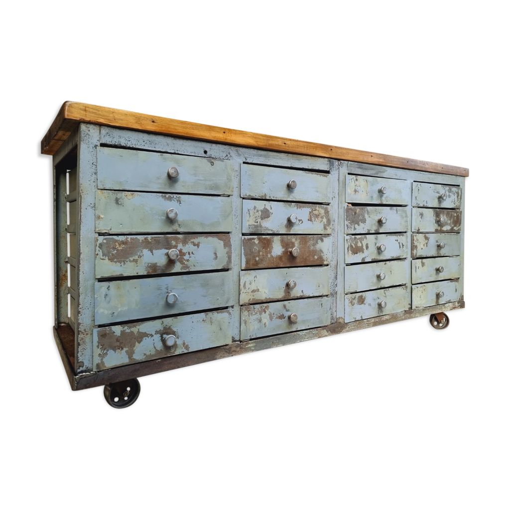 Commode industrielle acier avec bois 67 x 147 cm | Selency