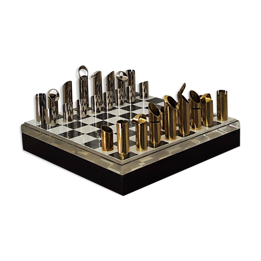 Mario Vento - 1970/1980 Jeu d'échecs plexiglas bronze et acier poli ...