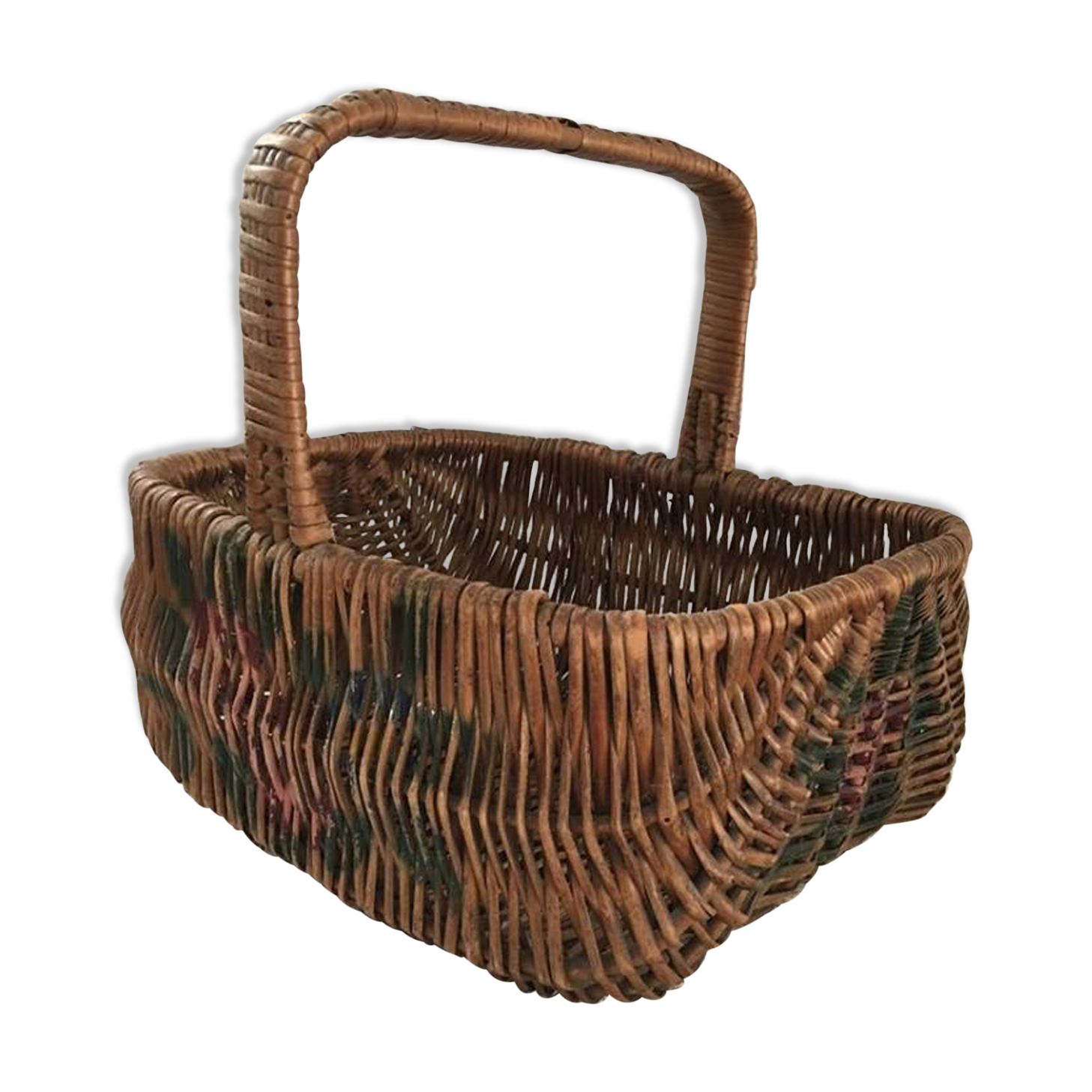 Panier des années 60 en osier tressé avec fleurs | Selency