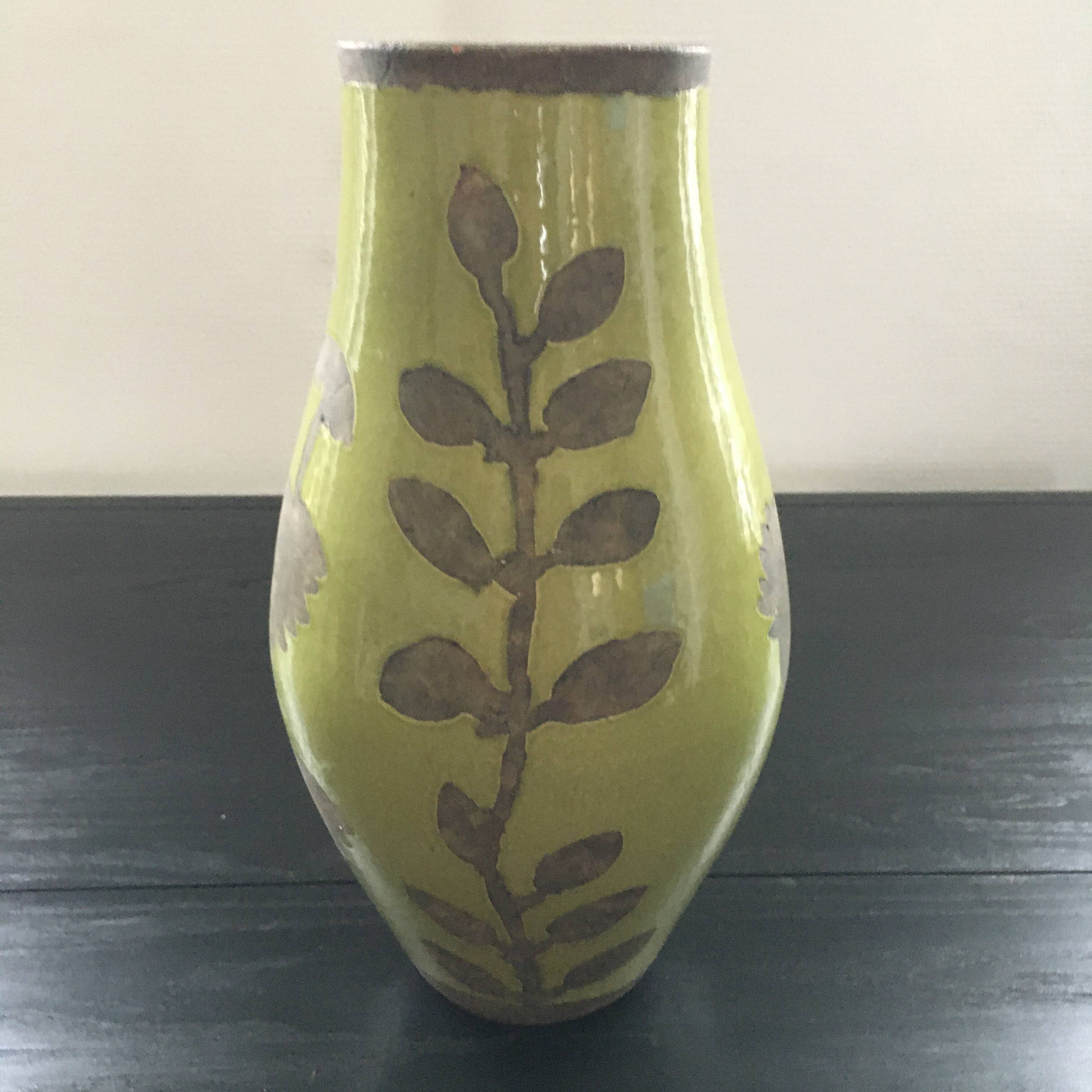 Grand vase vert décor floral | Selency