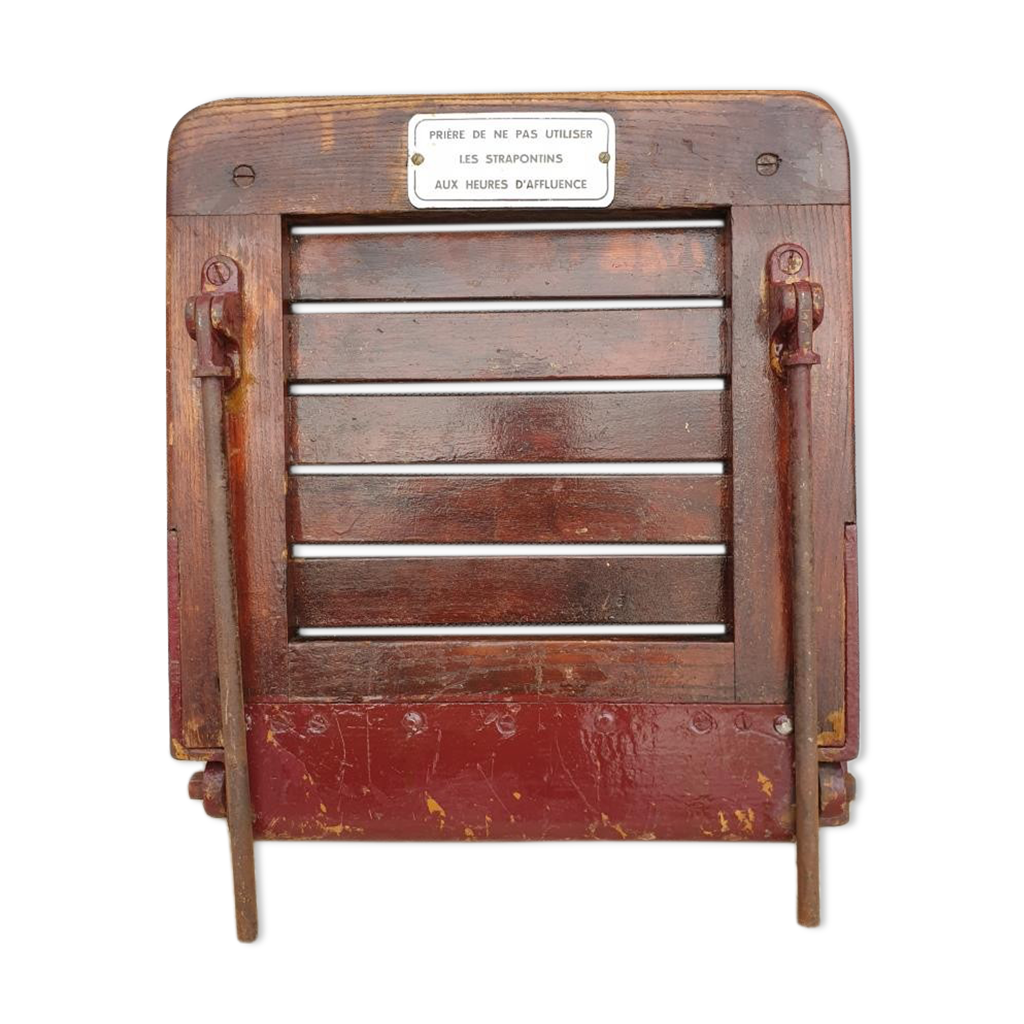 Strapontin bois métro parisien Sprague plaque émaillée | Selency