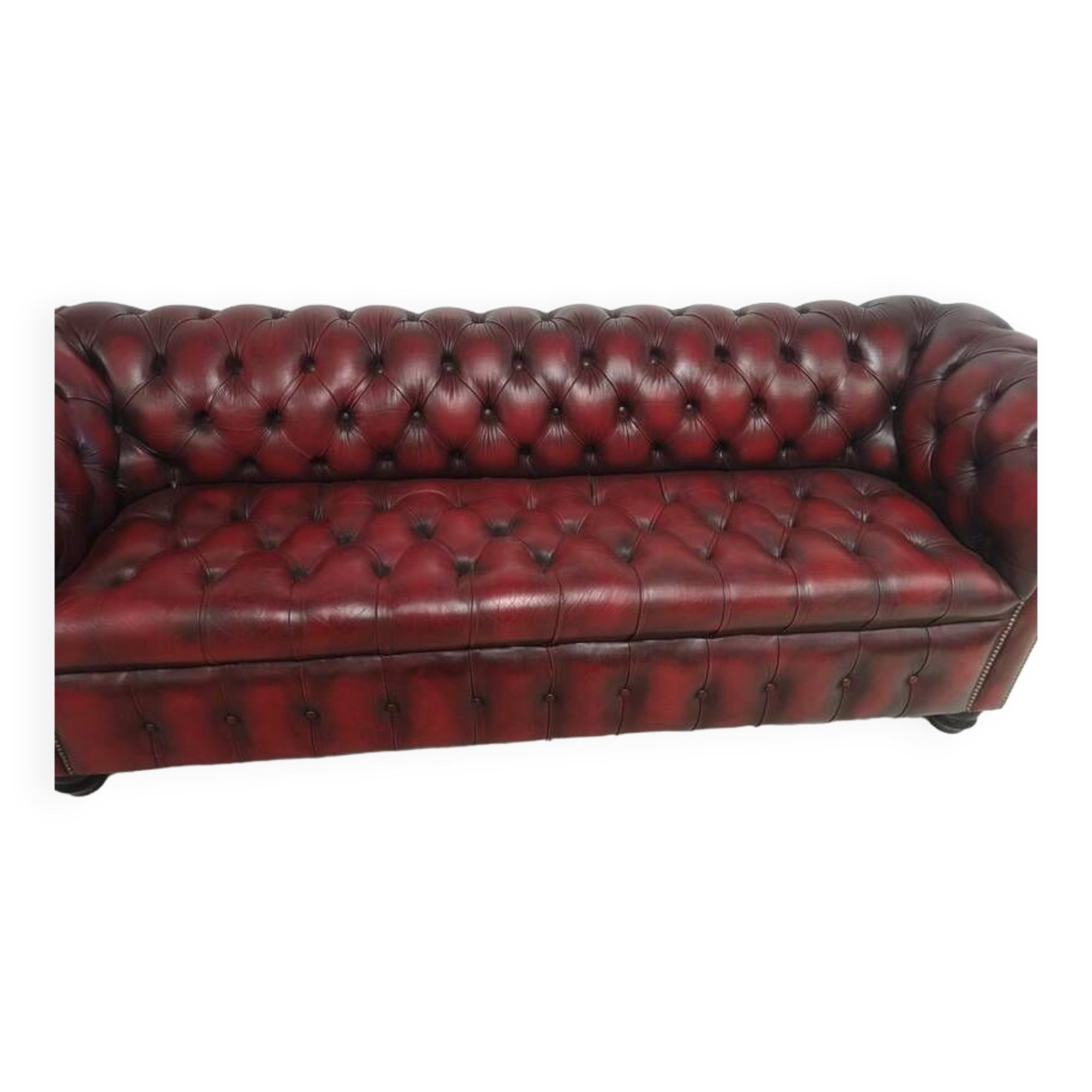 Banquette chesterfield cuir bordeaux | Selency
