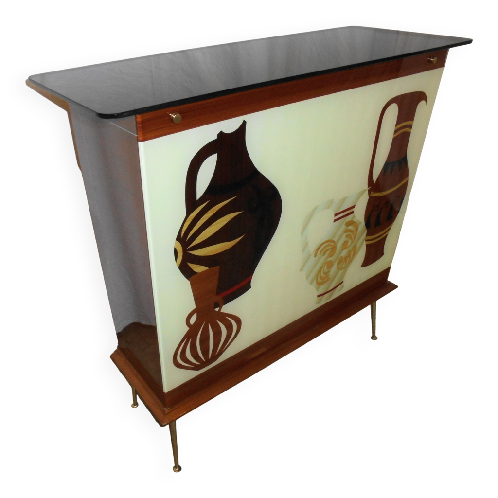Bar italien en verre décoré des années 50 | Selency