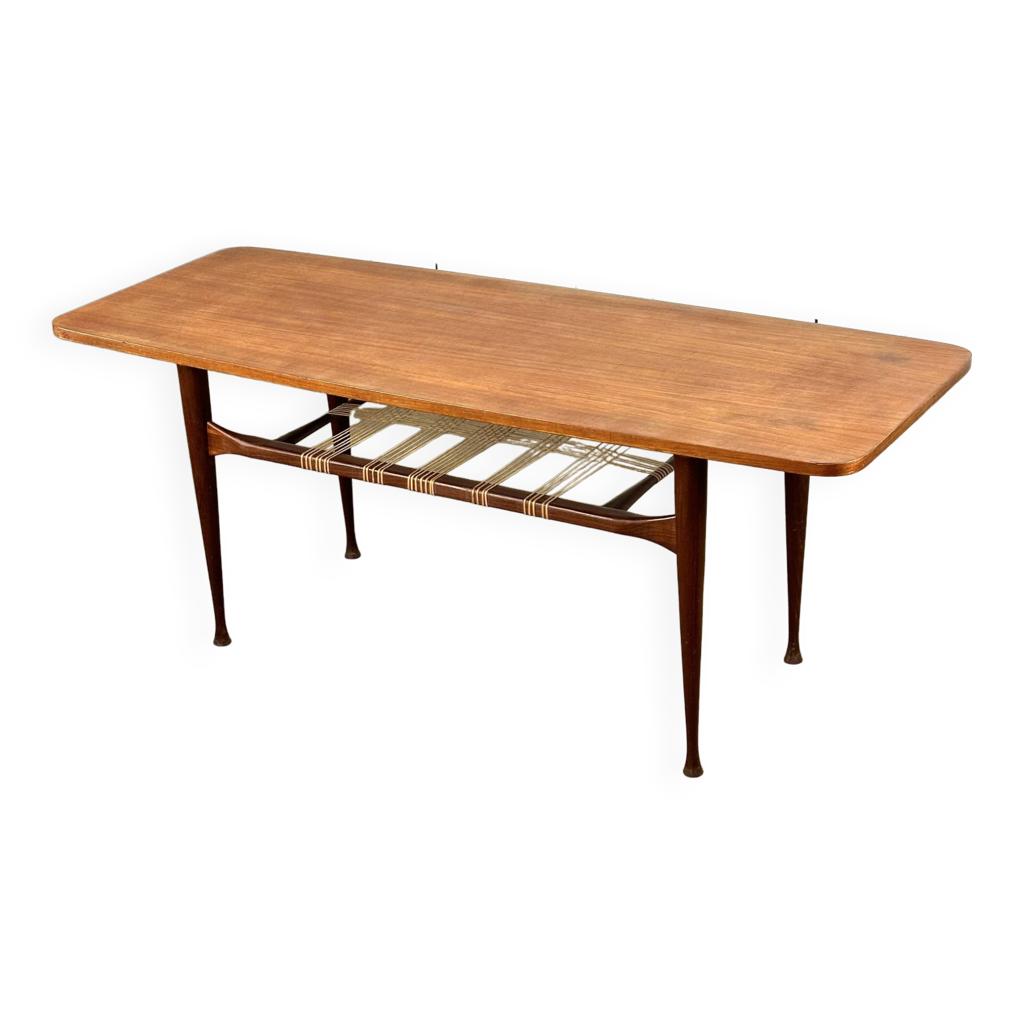 Table basse vintage en teck et rotin | Selency