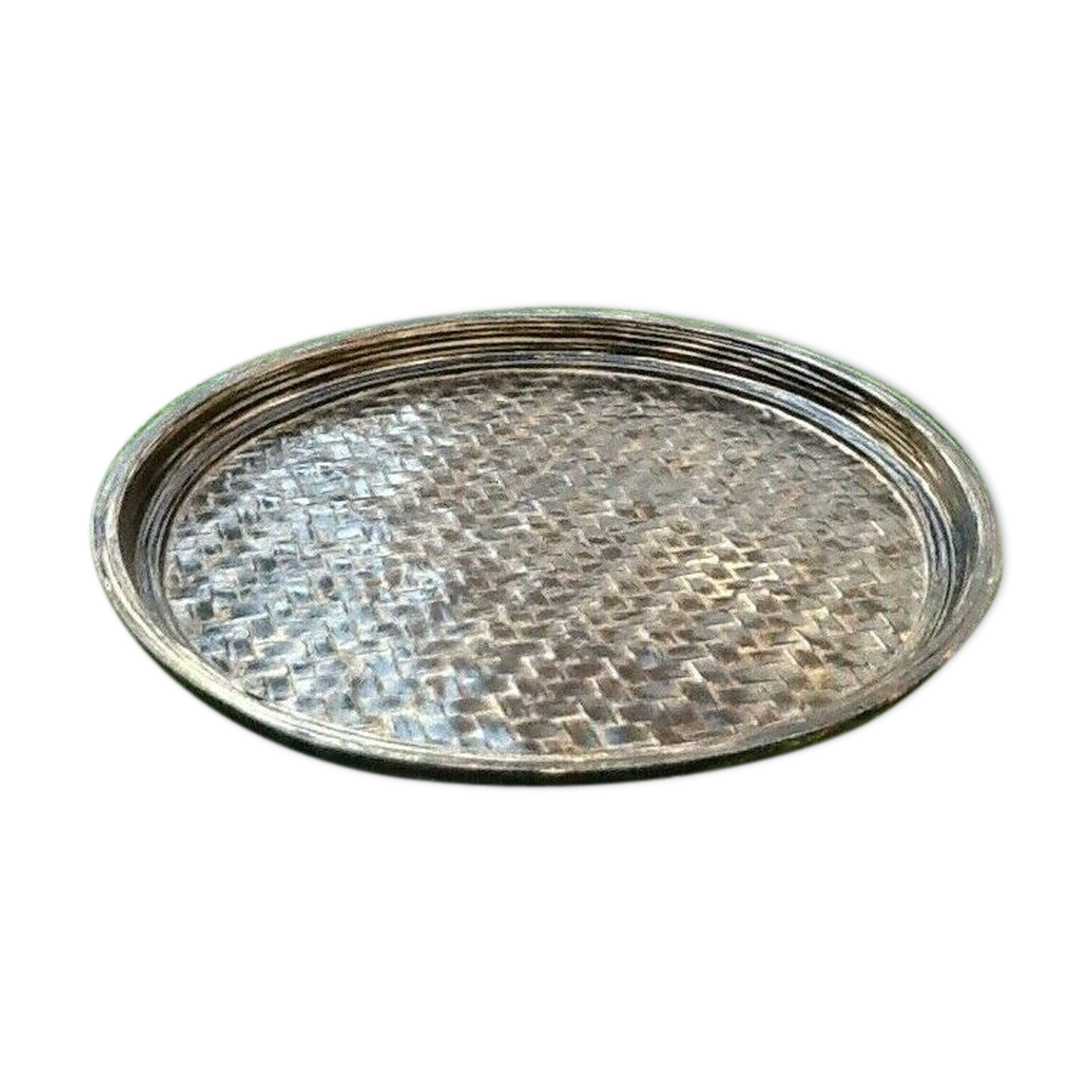 Plateau rond de service façon osier tressé noir dorure | Selency