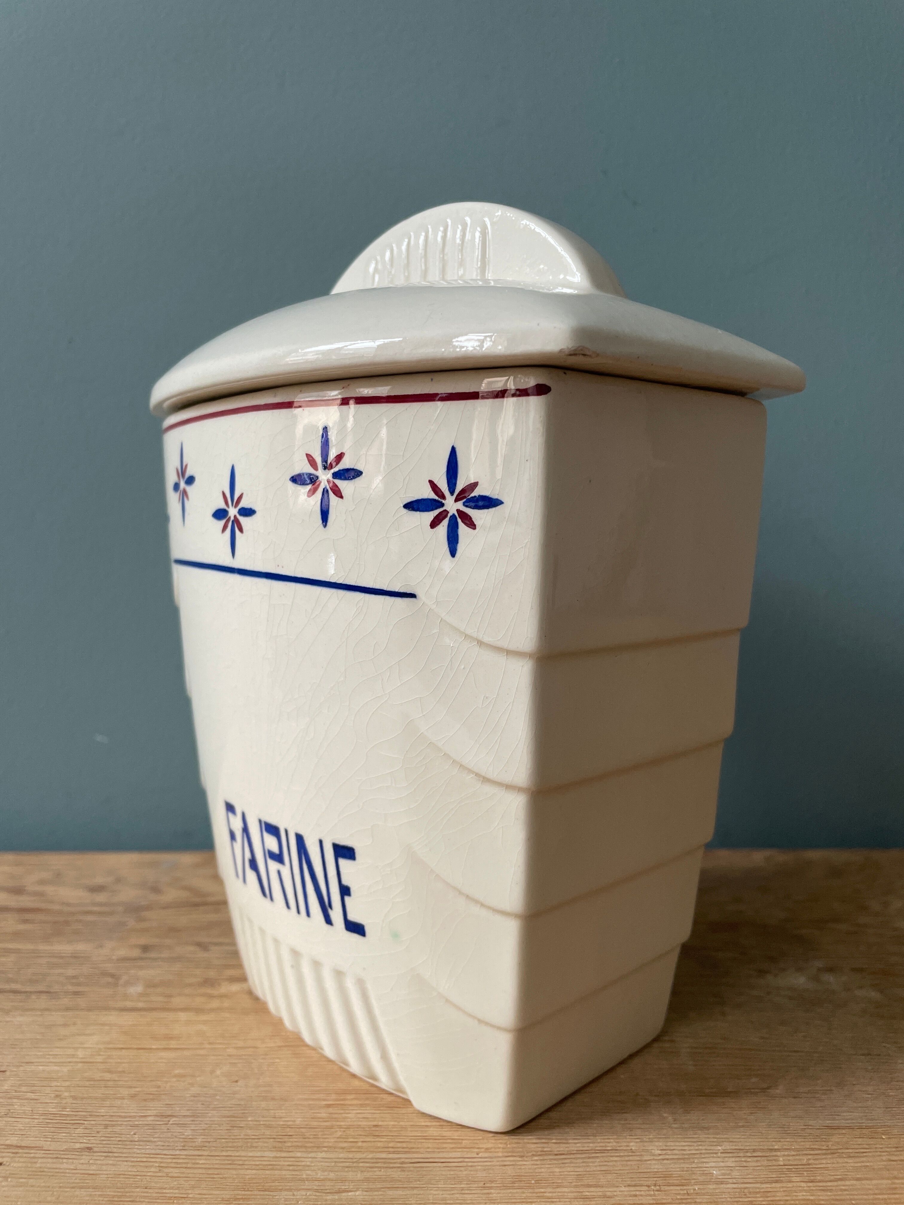 Pot ancien à farine en demi-porcelaine de Lunéville | Selency