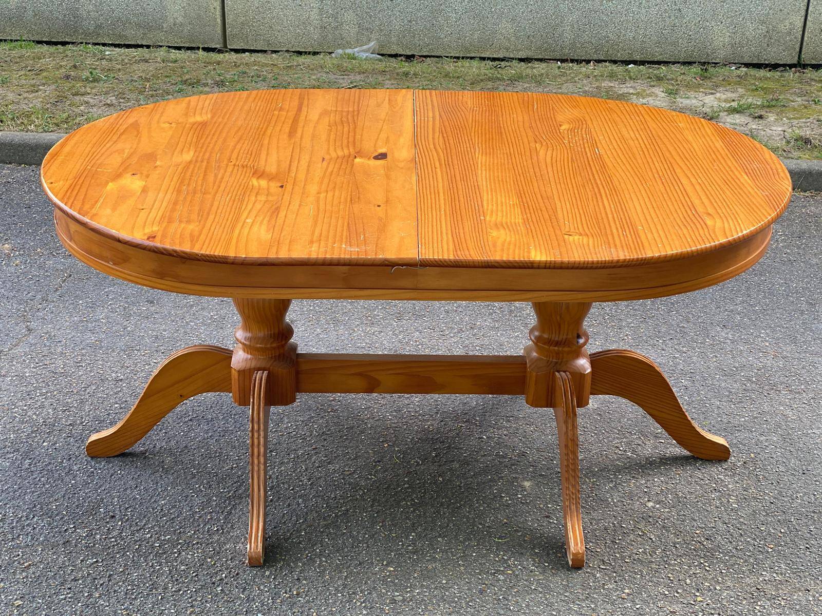 Table de ferme ronde ovale en bois massif pin extensible 200cm | Selency