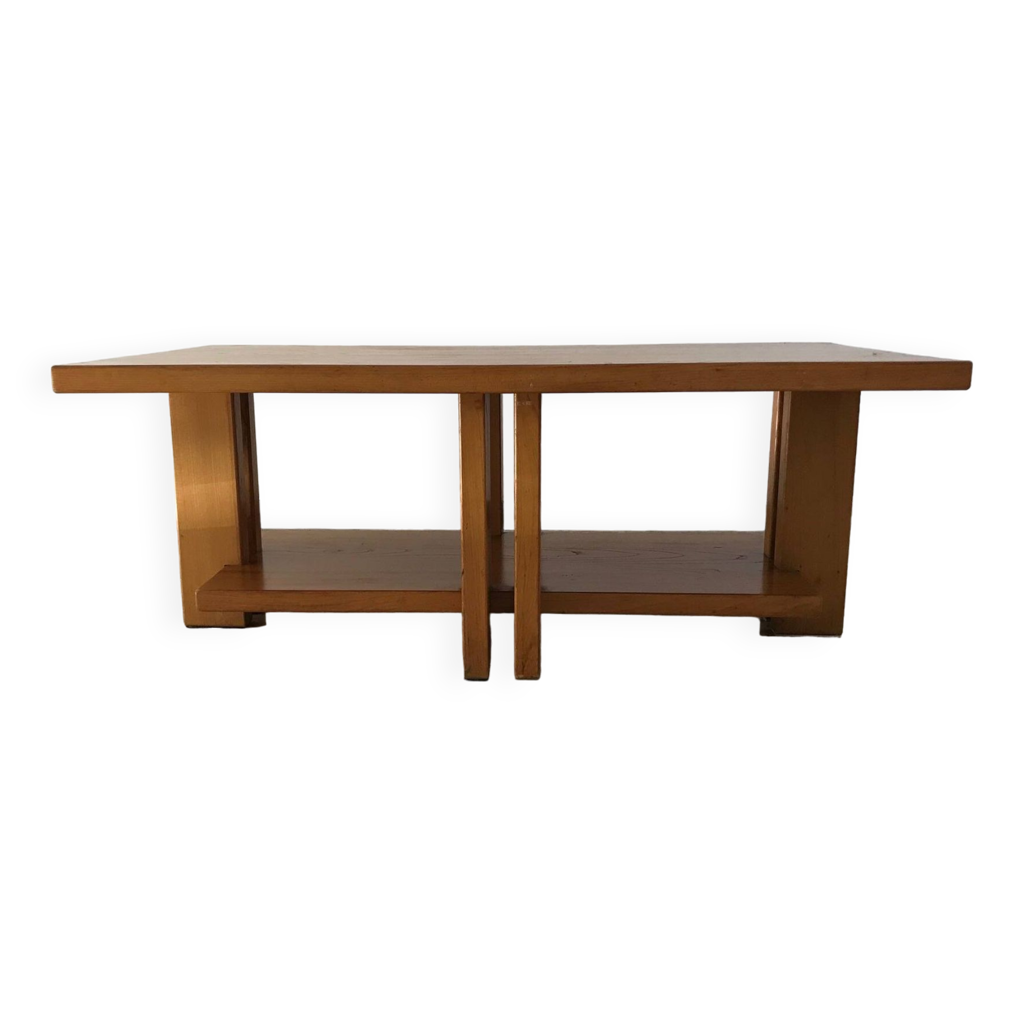 Table basse vintage en orme massif années 80 | Selency