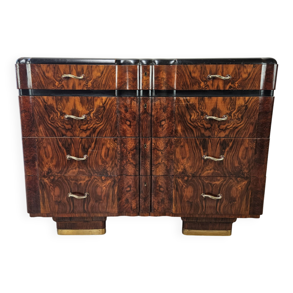 Commode Art Déco en bois de bruyère avec pieds recouverts de laiton | Selency