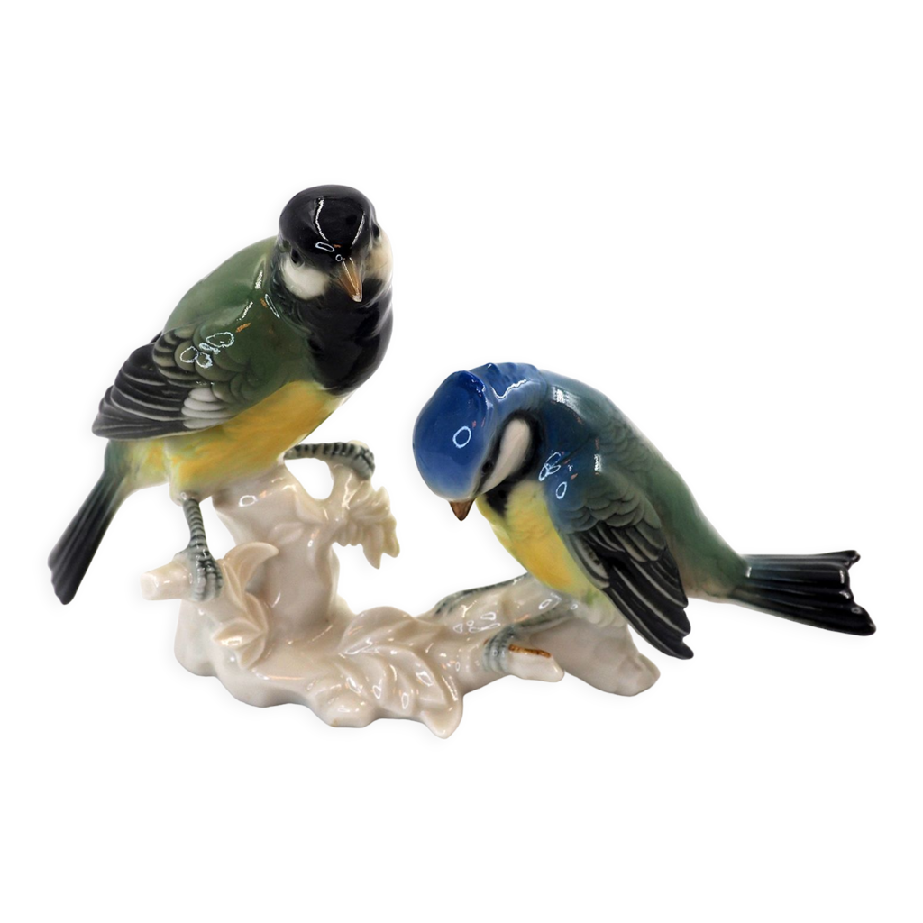 Figurine en porcelaine oiseaux « titmouse pair » mühlenmarke art ...