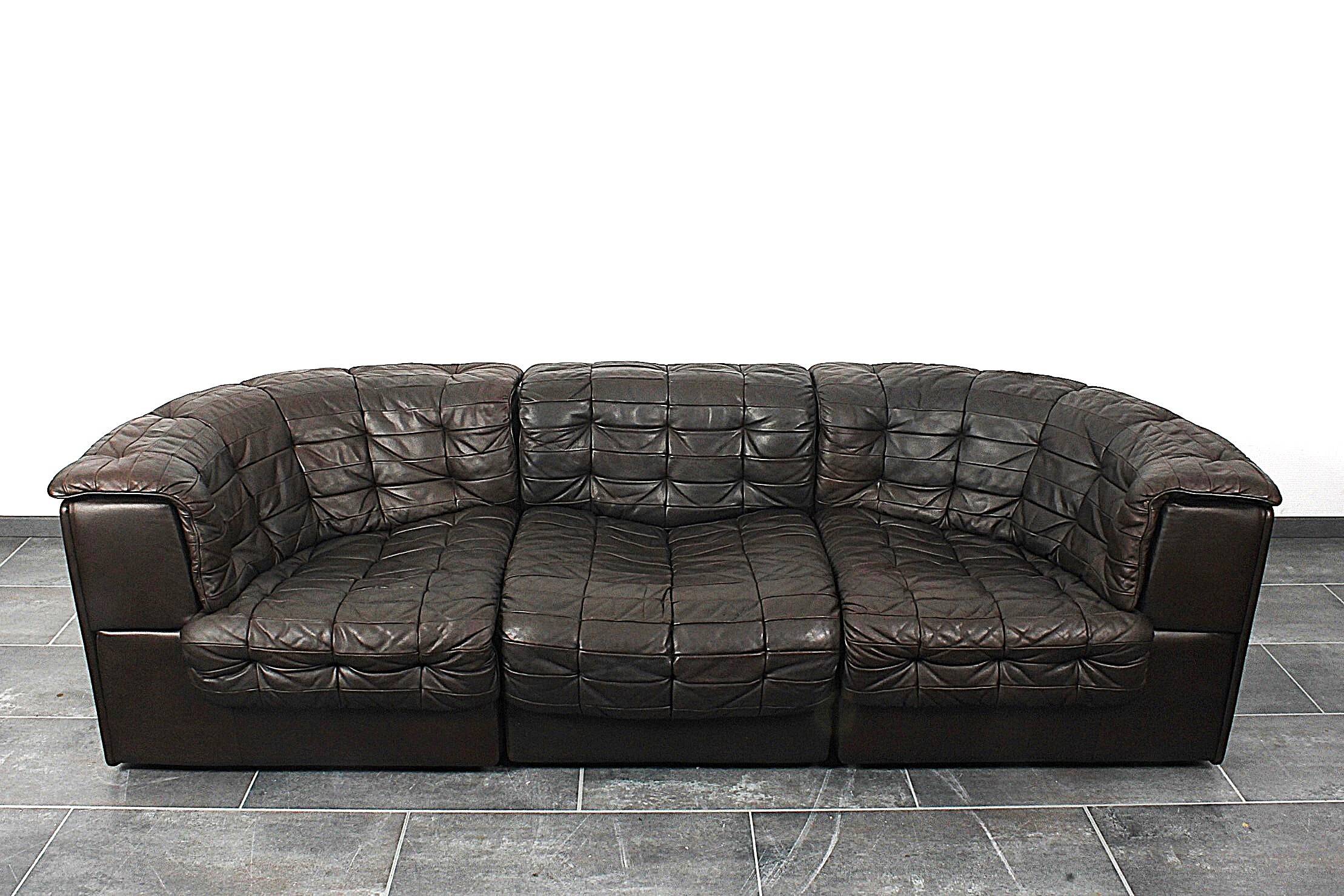 Canapé trois places De Sede DS-11 en cuir marron chocolat | Selency