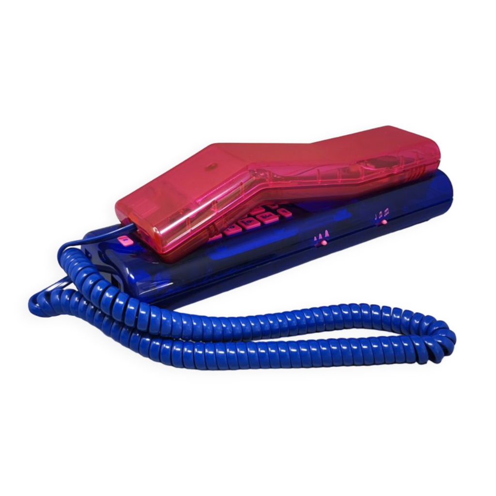 Téléphone rose et bleu des années 1990 « Deluxe » avec la boîte d ...