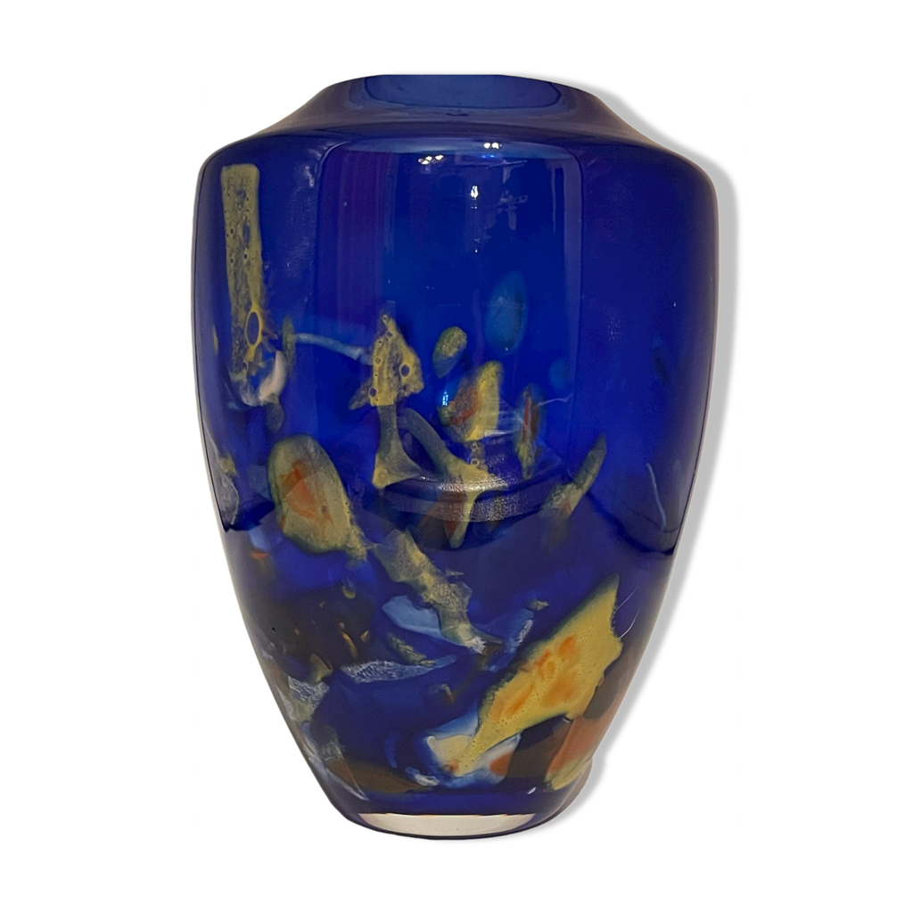 Vase en pate de verre bleu cobalt signé la rochere france | Selency