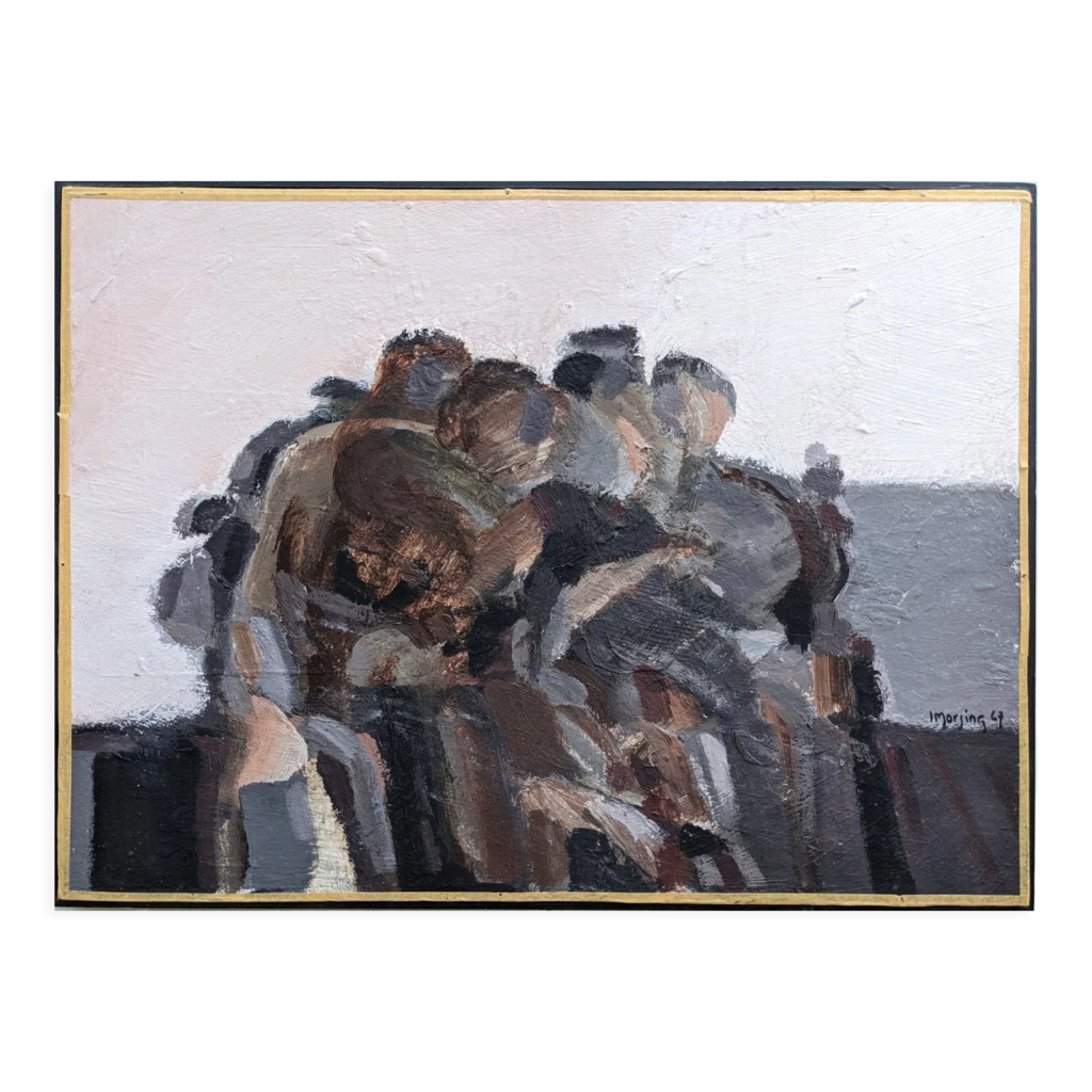 Peinture à l’huile abstraite vintage suédoise du milieu du 20ème siècle ...