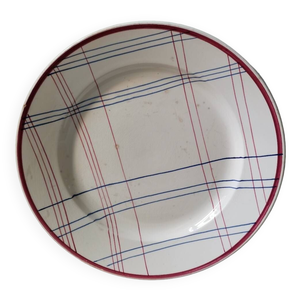 Grand plat vintage Gien modèle Brigitte France motif carreaux vichy ...