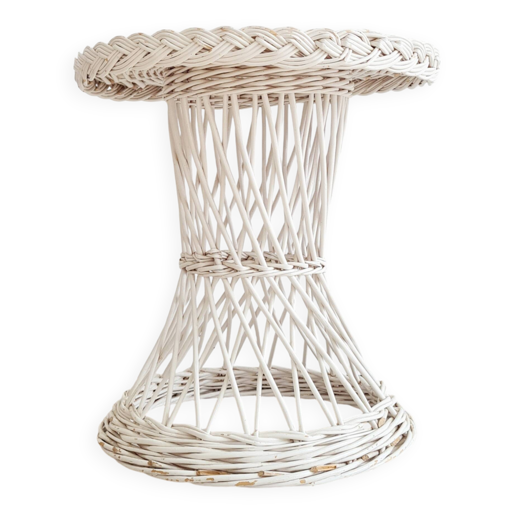 White rattan wicker table or side table | Selency