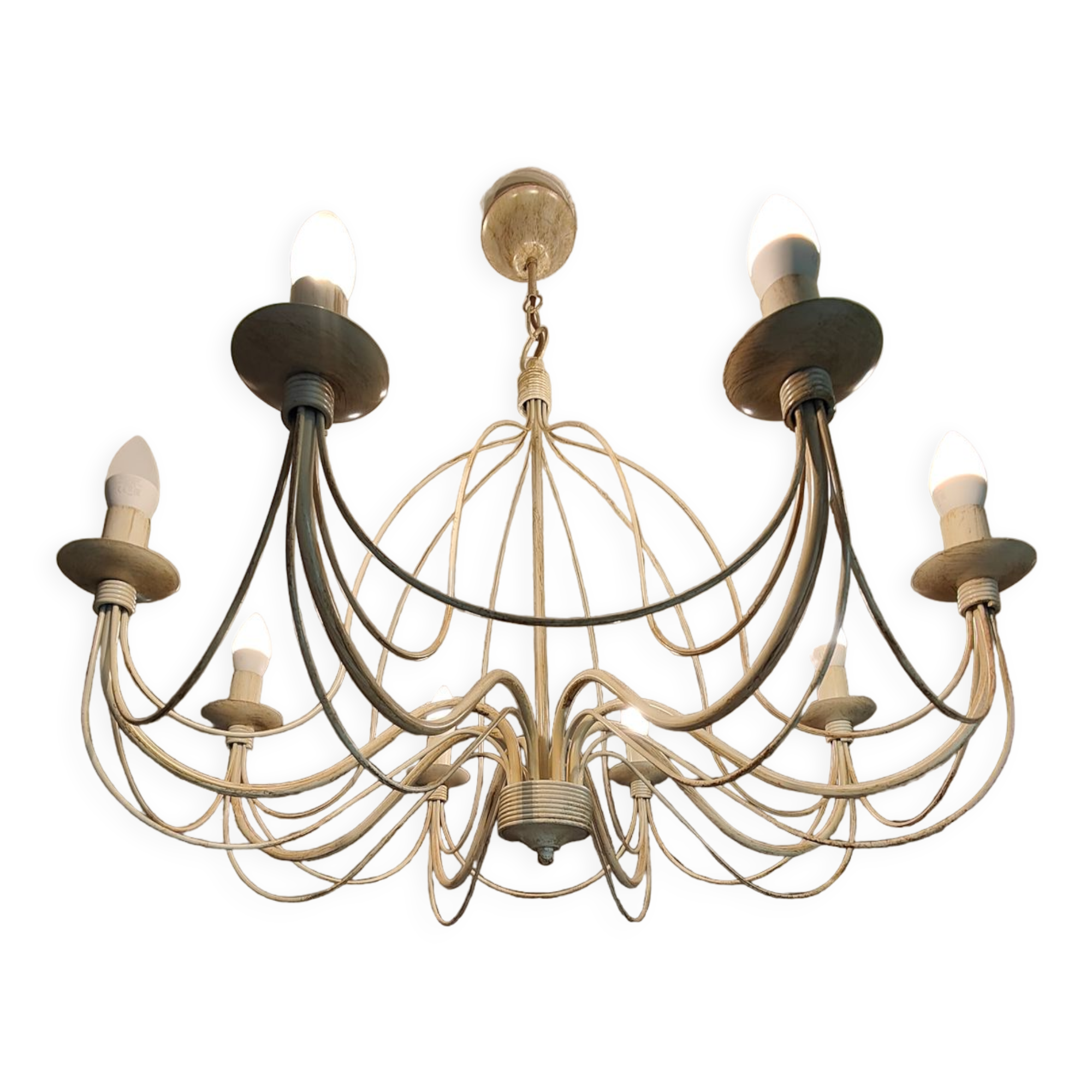 Lustre en fer forgé blanc marque Roche Bobois | Selency