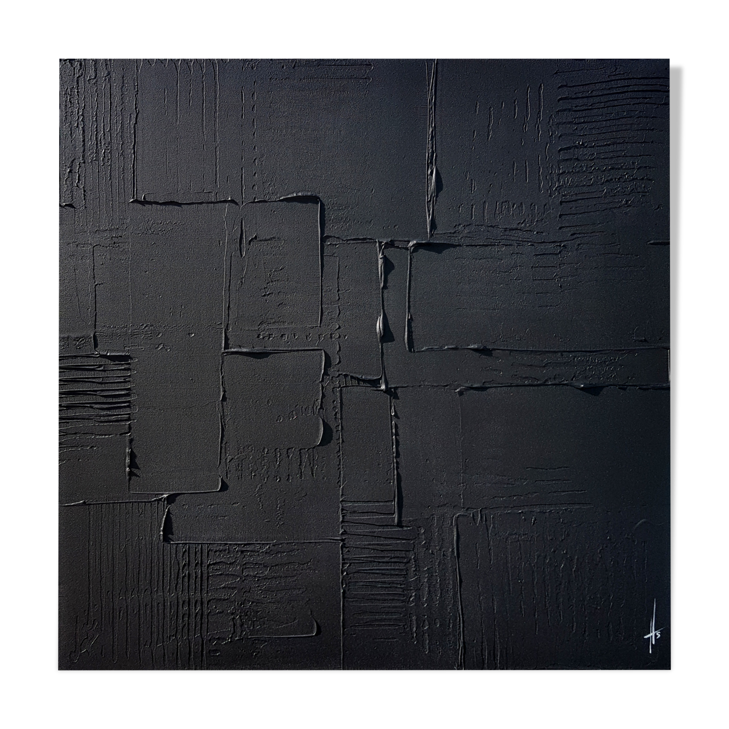 Tableau peinture abstraite monochrome minimaliste noir | Selency