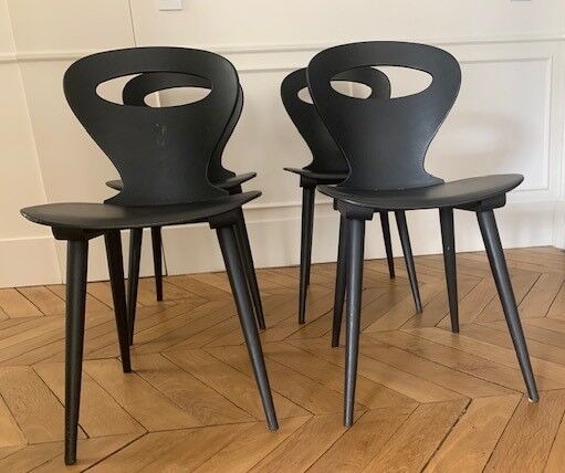 4 chaises iconiques baumann modèle fourmi, bois arrondis et pied compas | Selency