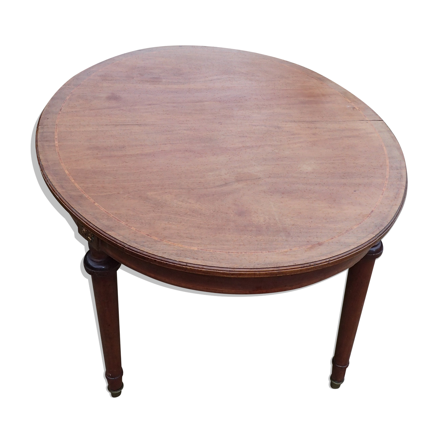 Table ancienne ovale extensible 4 pieds plateau avec marqueterie | Selency