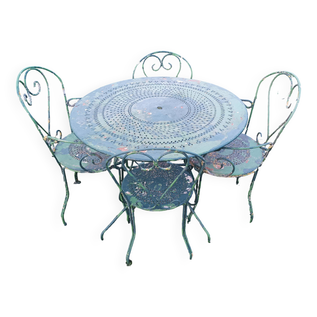 Table de jardin et 4 chaises en fer forgé | Selency