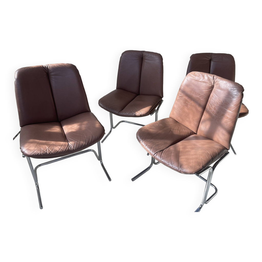 Ensemble de quatre chaises en cuir pieff eleganza par tim bates | Selency