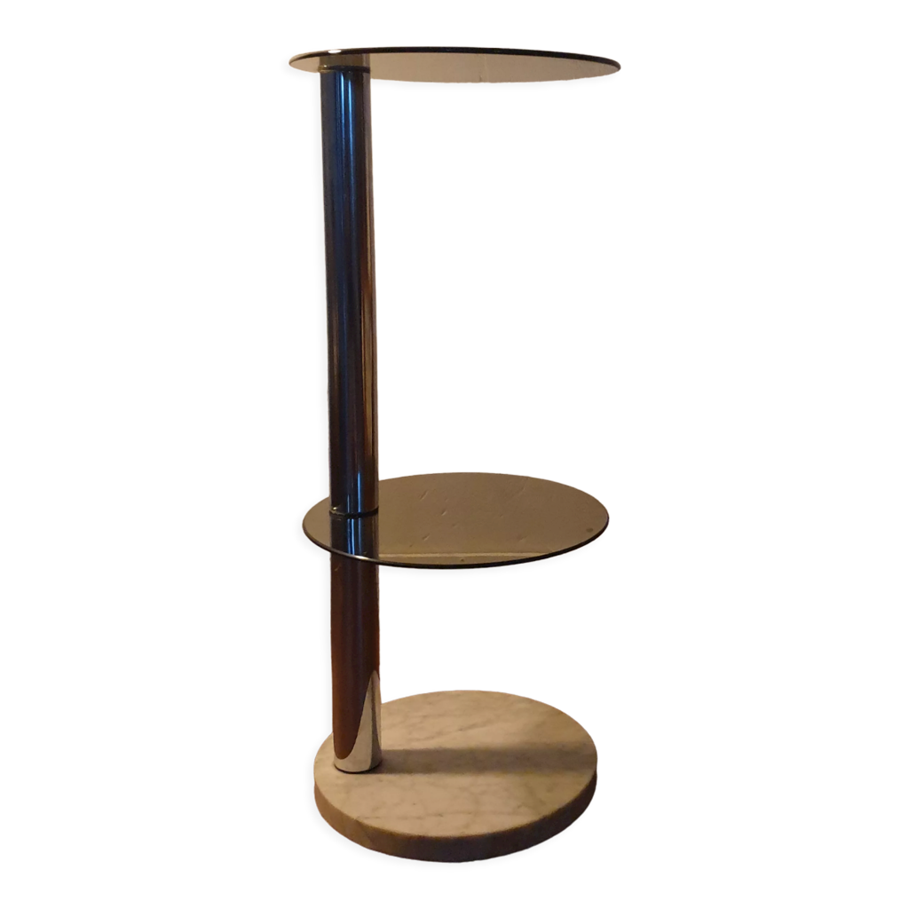 Table d'appoint verre fumé et pied en marbre vintage années 70 | Selency