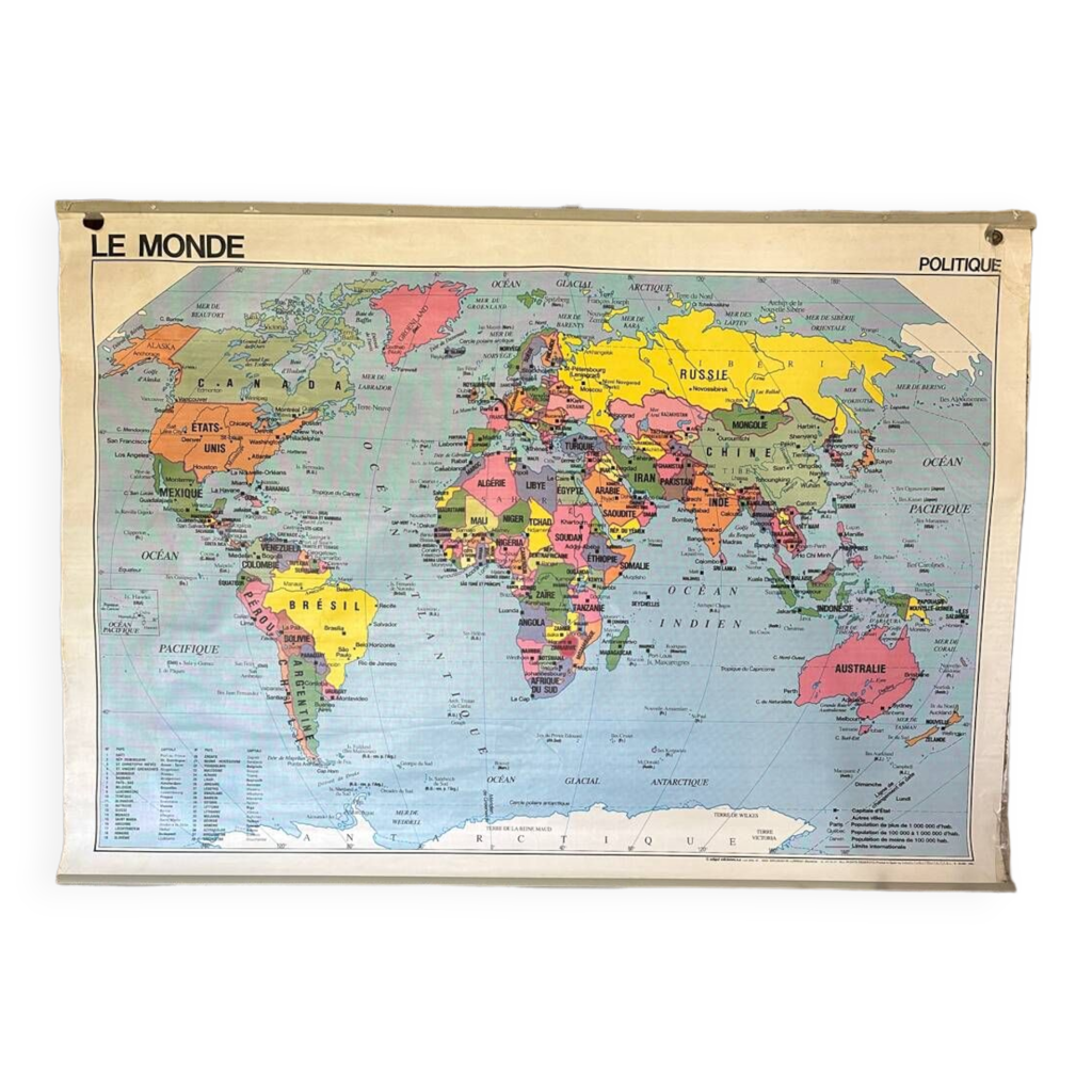 Carte scolaire vintage - du « Monde politique et physique » - Edition ...