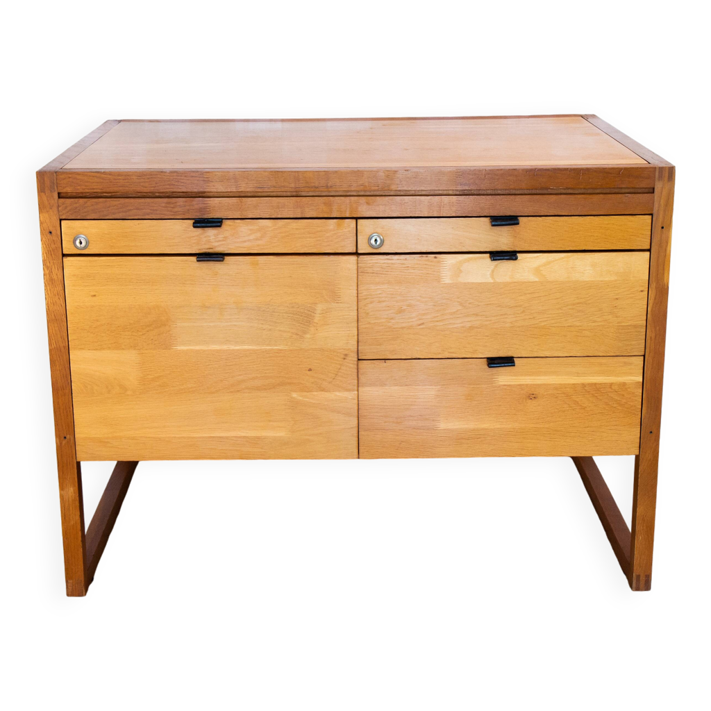 Meuble de métier, artiste, provenance scandinave, bois massif et cuir ...