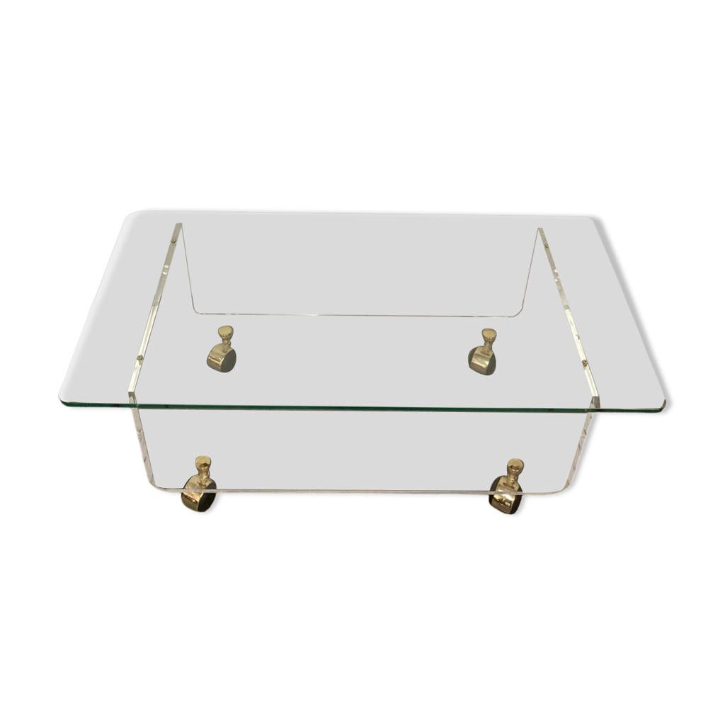 Table basse roulettes verre et plexi | Selency