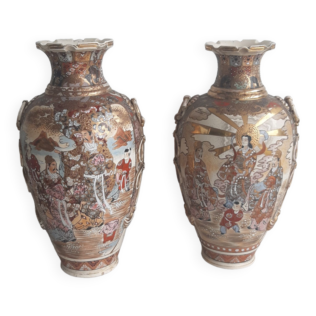 Paire de vases porcelaine satsuma debut 20e du japon traditionnel ...